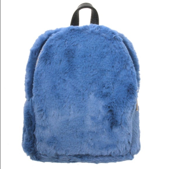 THINK VINTAGE | Bags | Blue Fur Mini Backpack With Zipper Closure Nwt ...